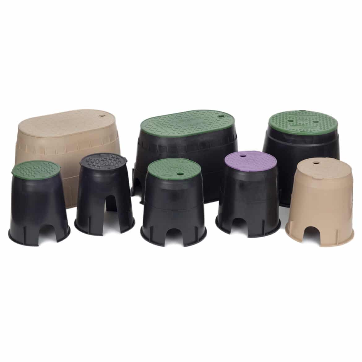 6-inch Round Tan Emitter Box with Tan Lid - Landscape Products Inc.