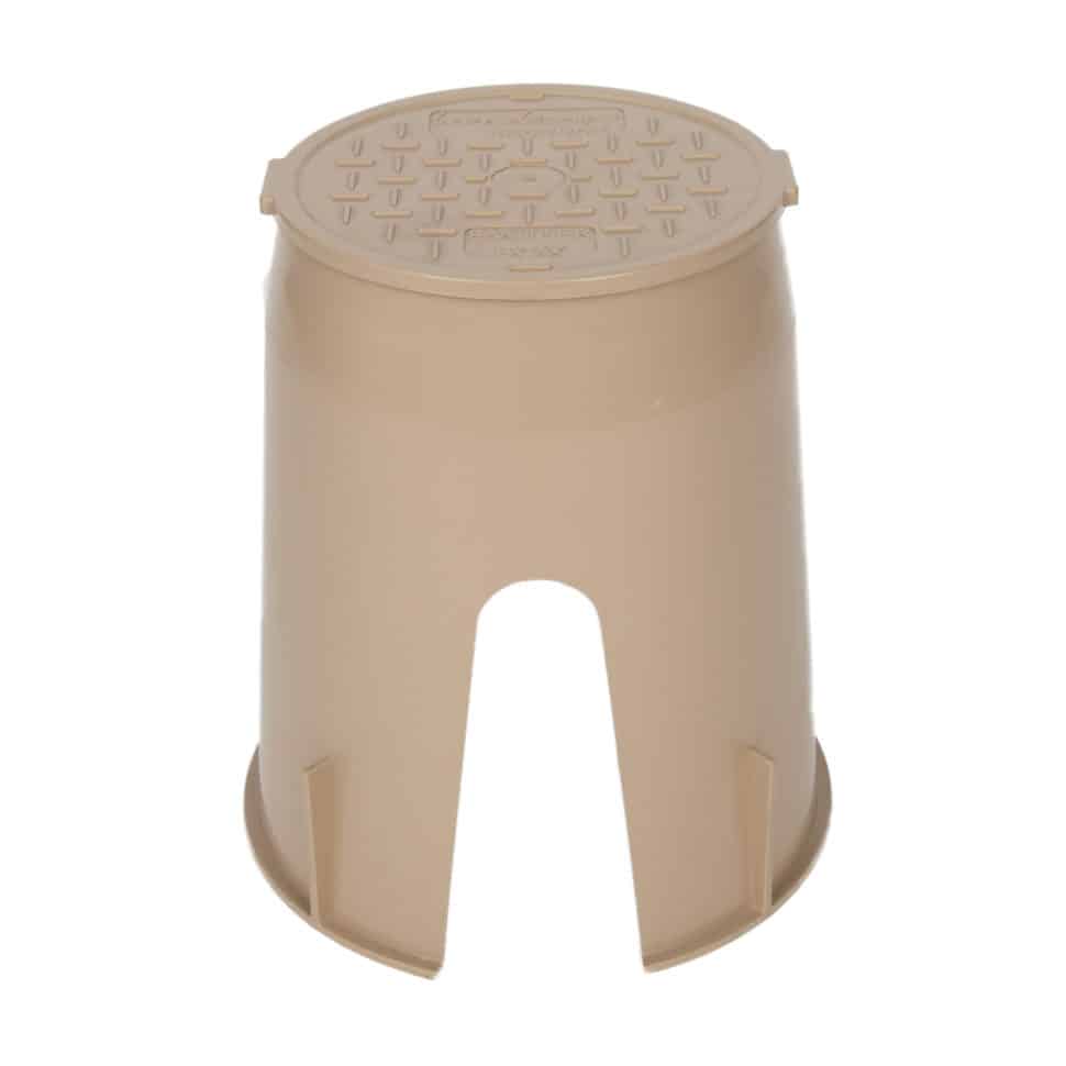 6-inch Round Tan Emitter Box with Tan Lid - Landscape Products Inc.