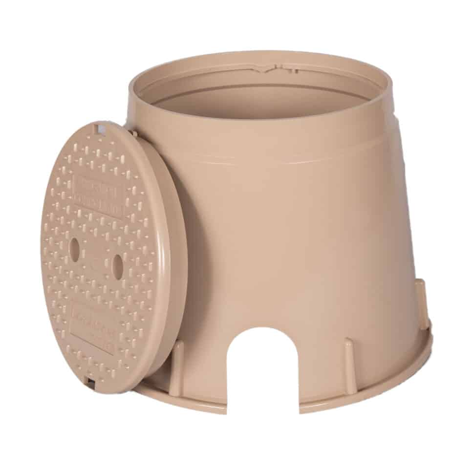 10-inch Round Valve Box Tan w/Lid - Landscape Products Inc.